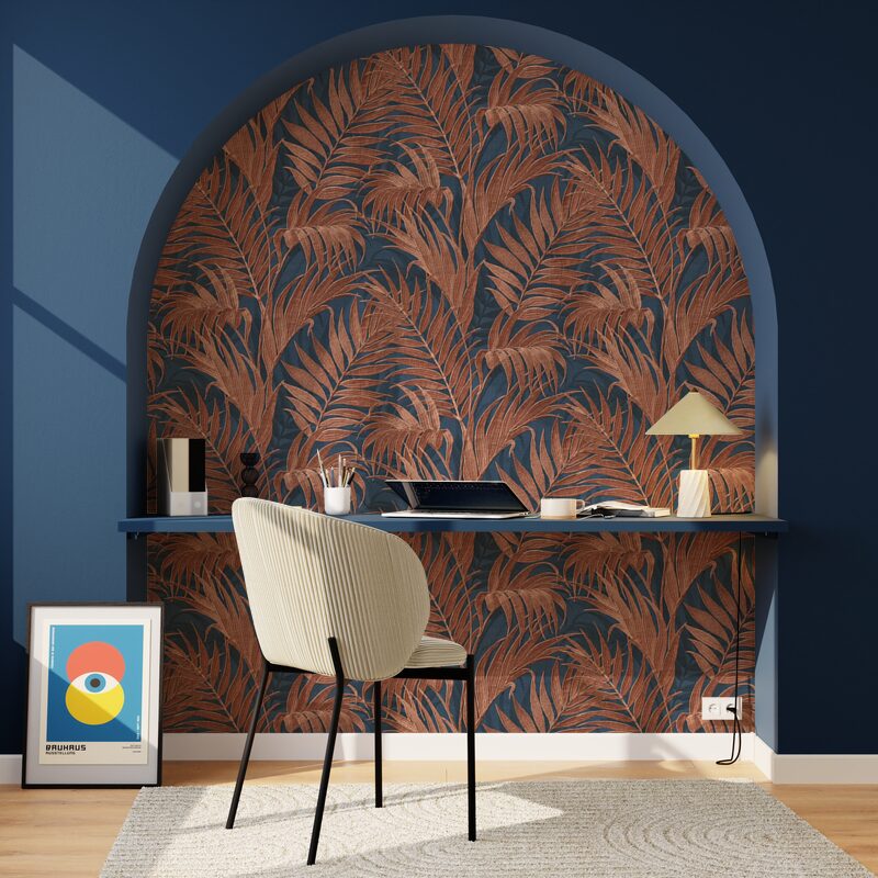 Papier peint intissé GRACIE bleu nuit et rouge cuivré - 4MURS